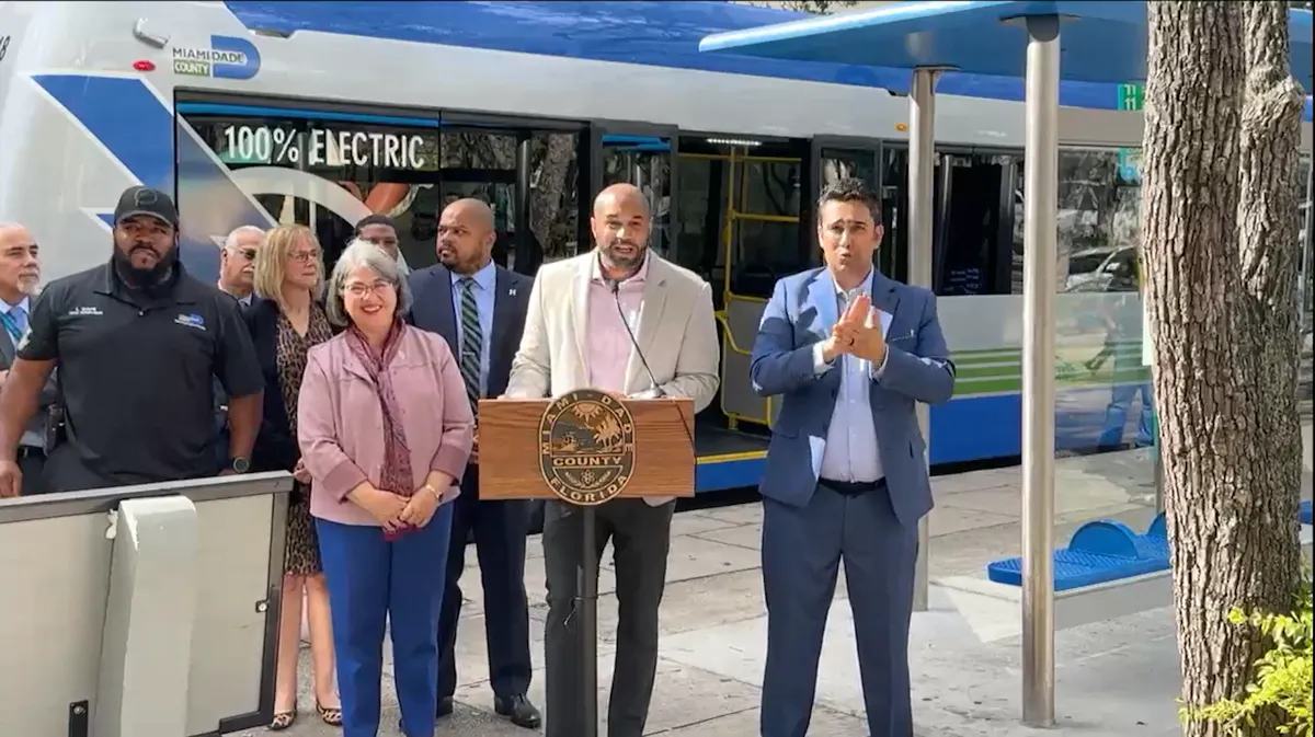 Miami-Dade County rolls out latest electric bus; launches bus stop ...